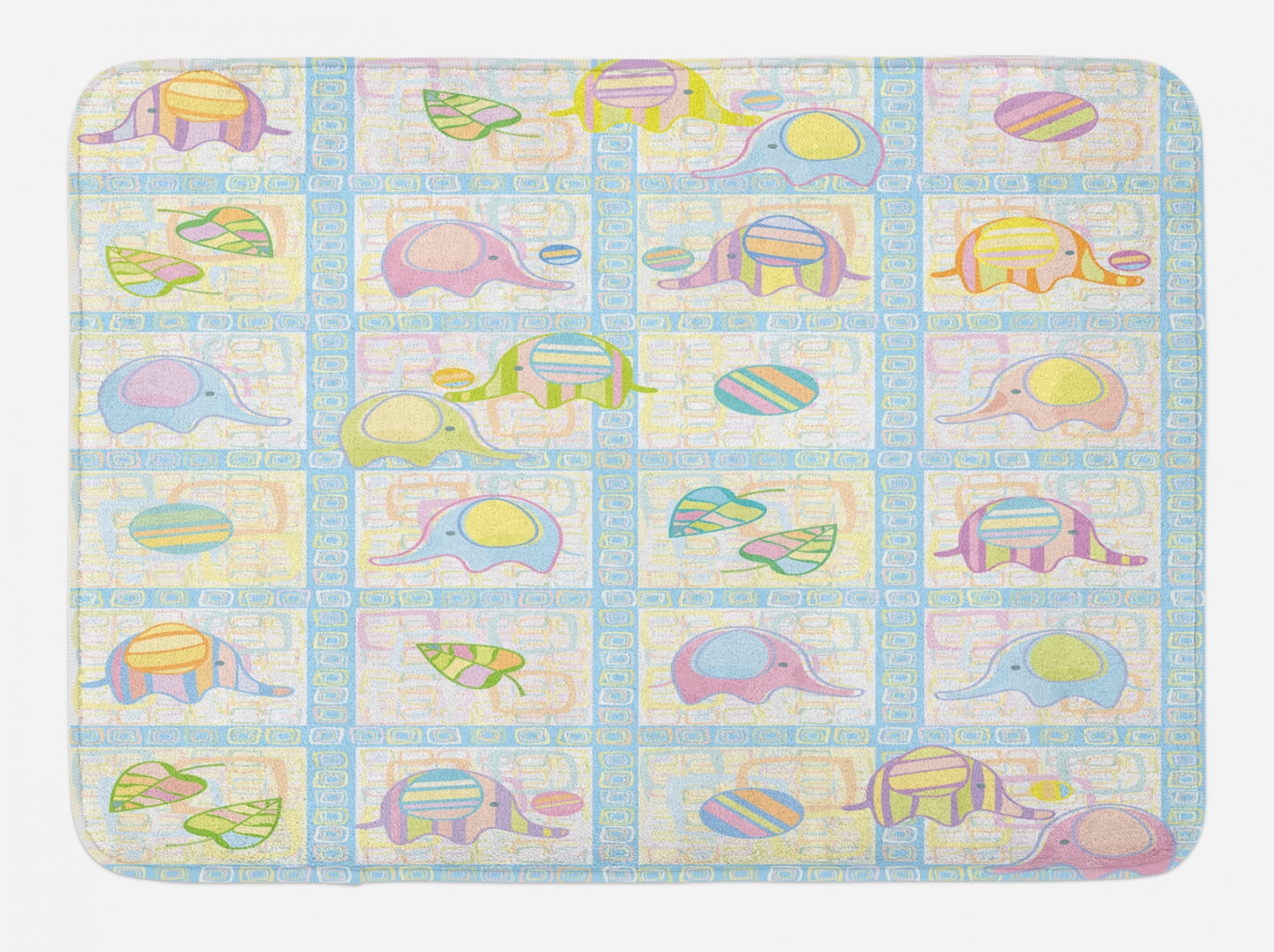 Nursery Bath Mat, Funny Elephants with Balls and Leaves Children ...
