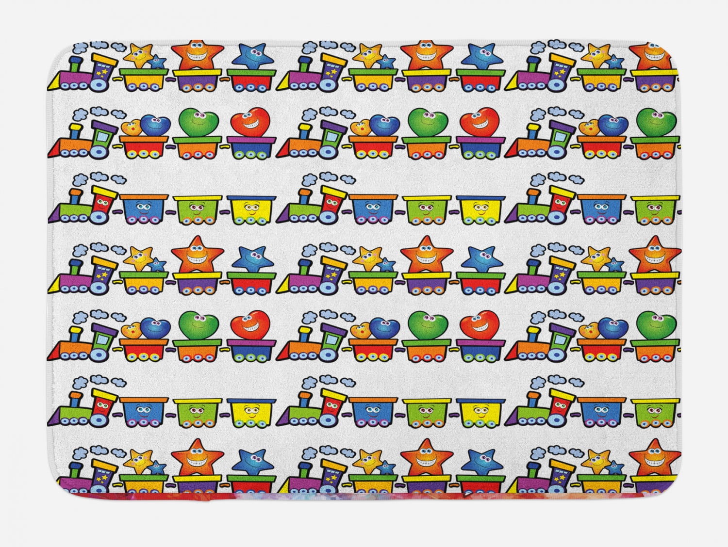 Nursery Bath Mat, Trains Loaded with Stars Hearts and Smiles Cheerful ...