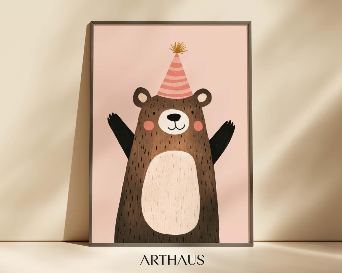 Nursery Bear Wall Art Kids Room Decor Birthday Bear Brown Bear Poster ...
