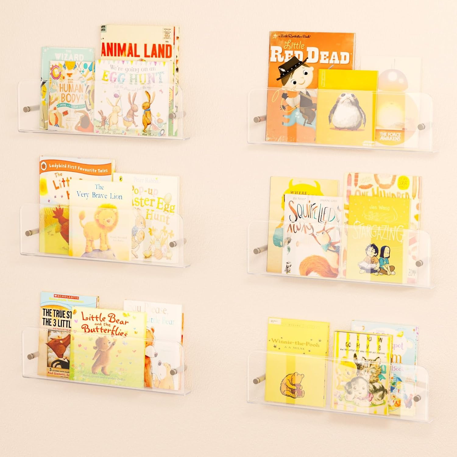 Nursery Bookshelf 6 Pack, 15" Floating Shelves for Wall Mounted, Clear ...