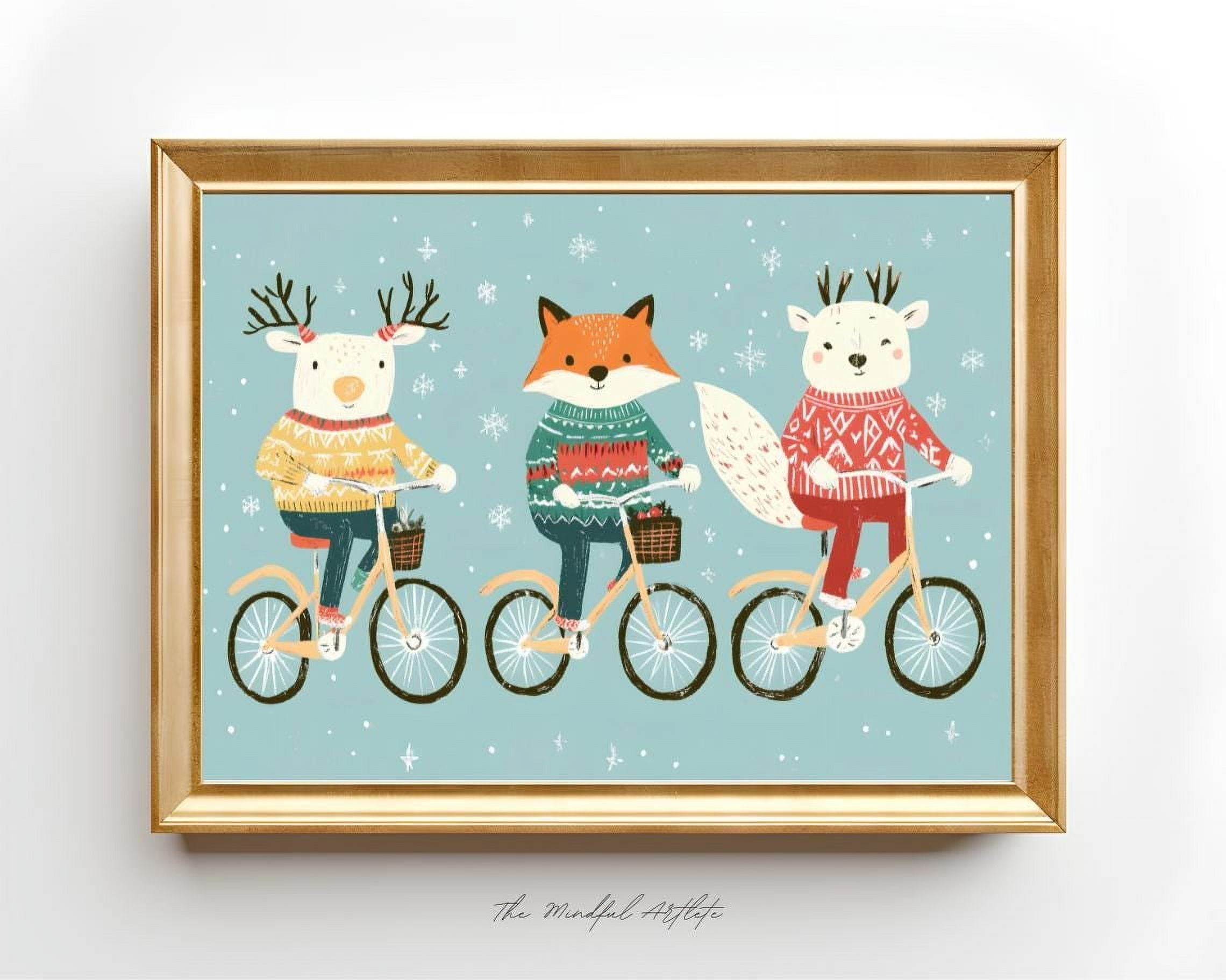 Nursery Boys Animal On Bike Print Holiday Print Wall Art Festive Decor Animal First Wall Art ...