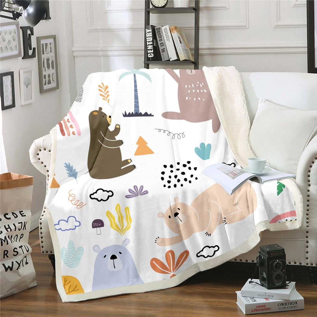 Nursery Cartoon Wild Animal Twin Fleece Blanket Cute Bear forest ...
