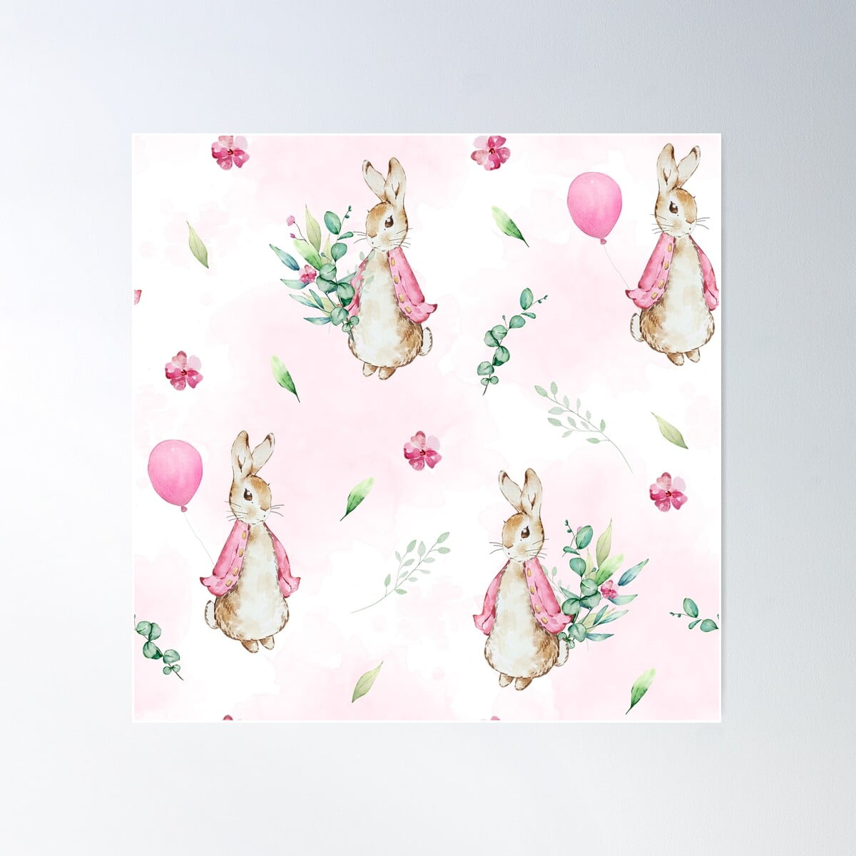Nursery Characters, Pink Peter Rabbit, Beatrix Potter Poster Wall Art ...