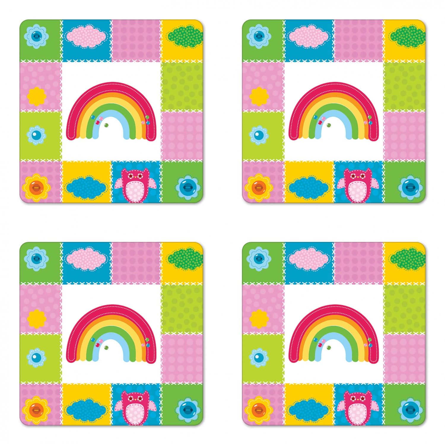 Nursery Coaster Set of 4, Squares Stitched Together Sewing Themed ...
