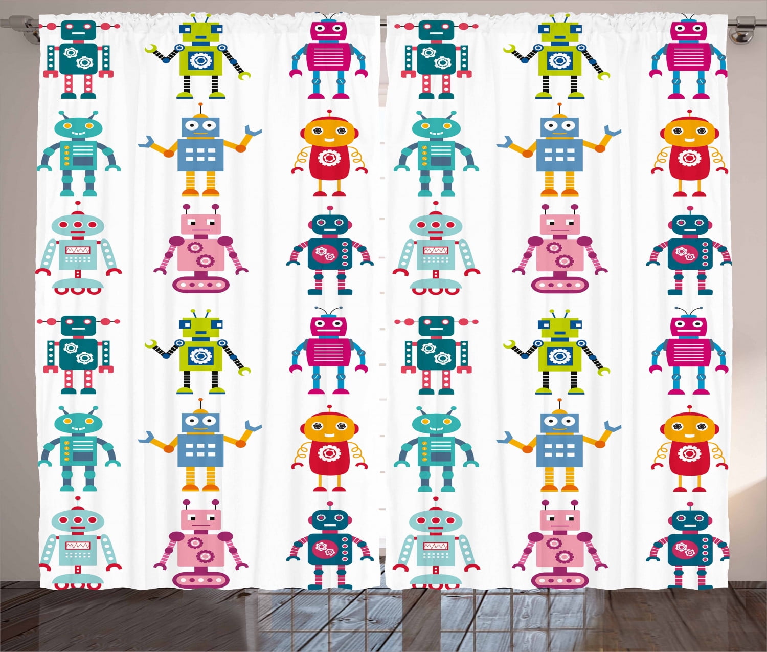 Nursery Curtains 2 Panels Set, Colorful Cartoon Set of Robot Figures ...