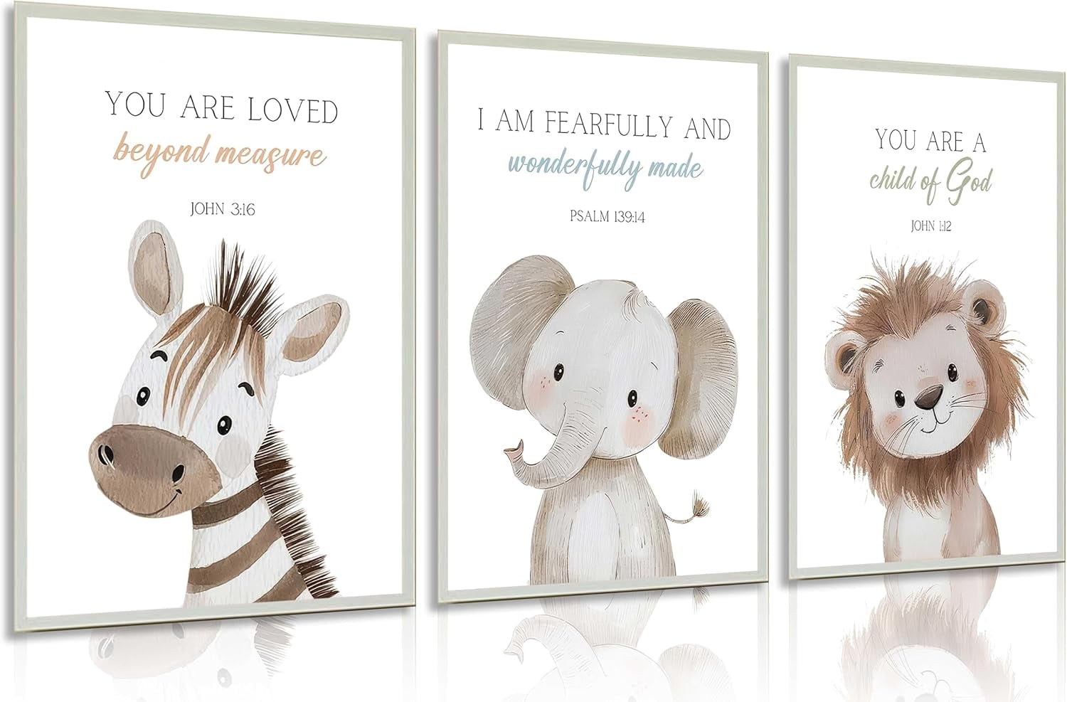 Nursery Cute Animal Wall Art Bible Verse Painting Prints Funny Safari ...