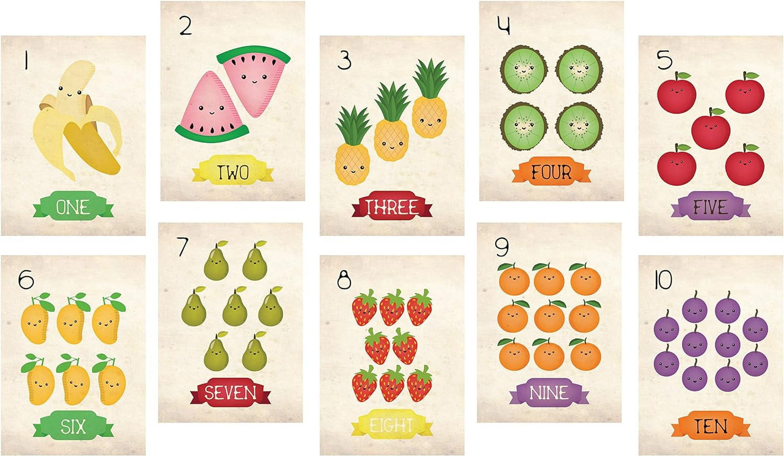 Nursery Decor, Fruits Counting Cards, Number Flash Cards 1-10, Kid's ...