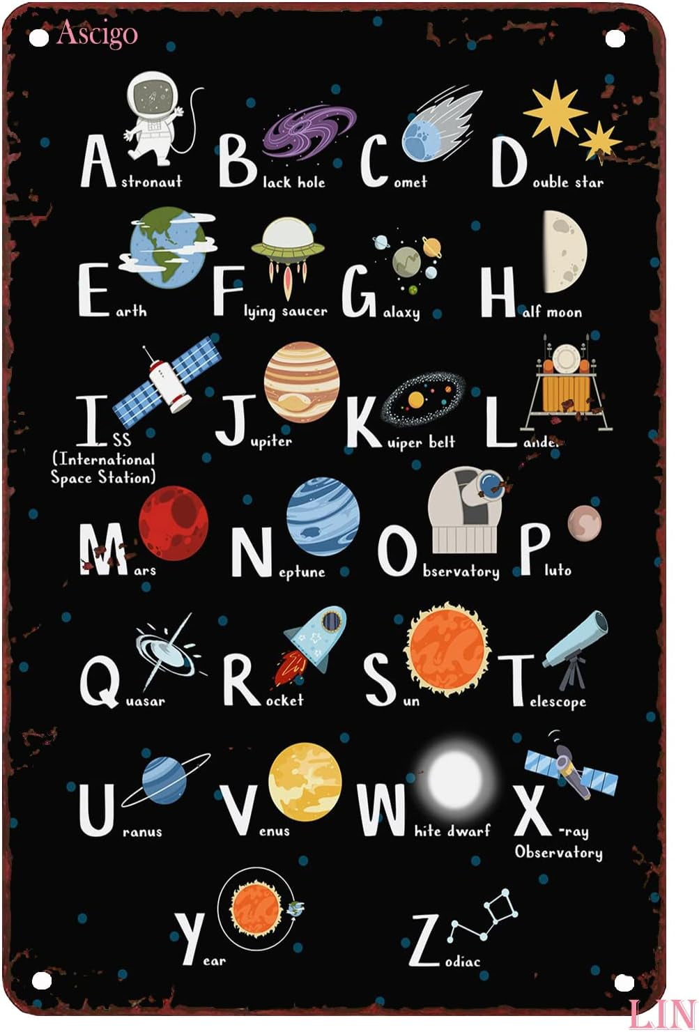 Nursery Decor for Shelves Space ABC Alphabet Poster Wall Art Outer ...