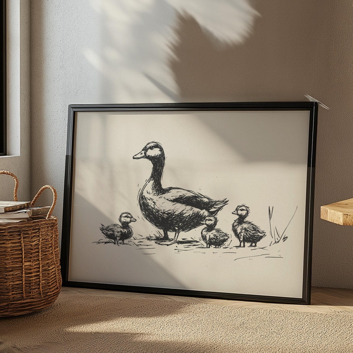 Nursery Duck Print, Duck Baby Room Poster, Animals Retro Print, Girls ...