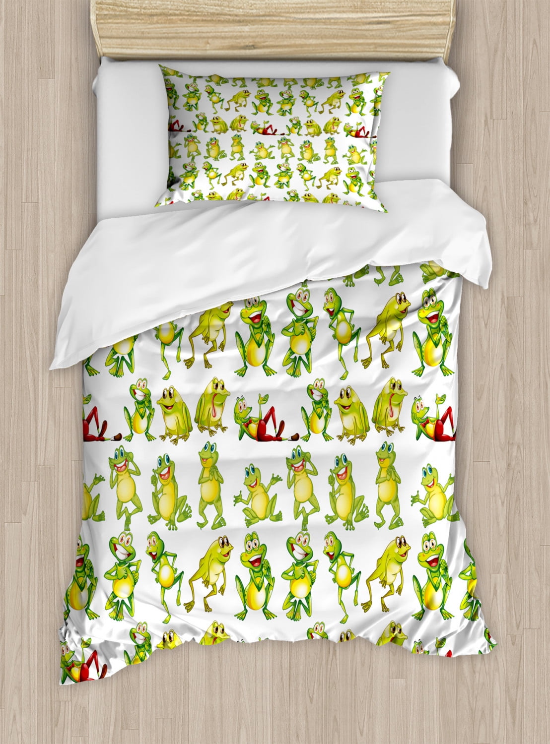 Nursery Duvet Cover Set Twin Size, Frogs in Different Positions Funny ...