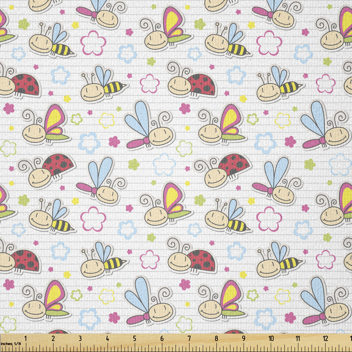 Nursery Fabric by The Yard, Bugs with Colorful Flowers Ladybugs ...