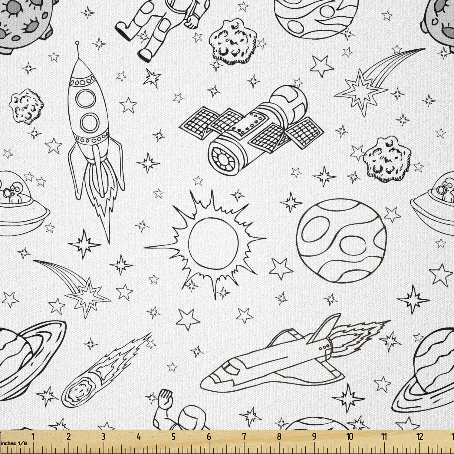 Nursery Fabric by The Yard, Doodle Solar System Astronauts Space Crafts ...