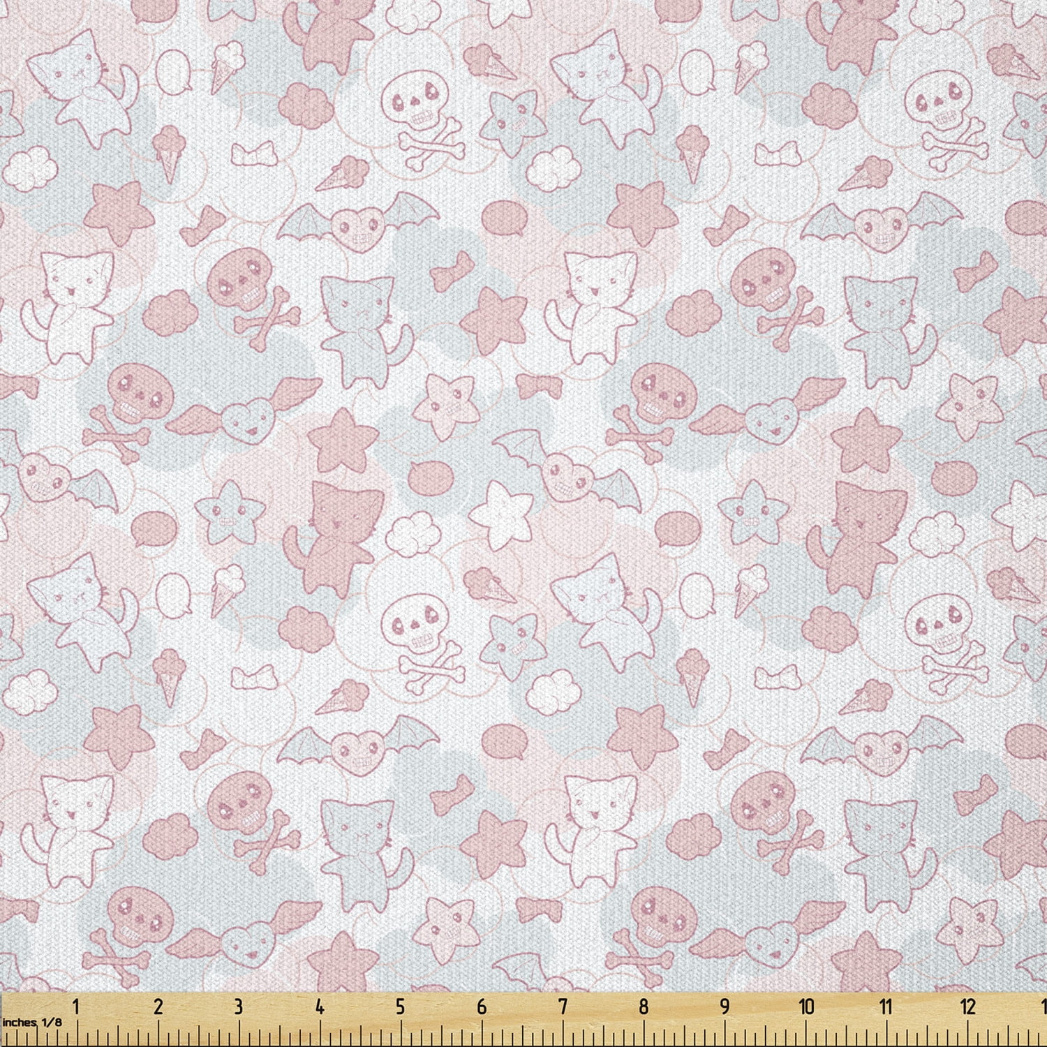 Nursery Fabric by The Yard, Cartoon Styled Cats Bats and Skulls ...