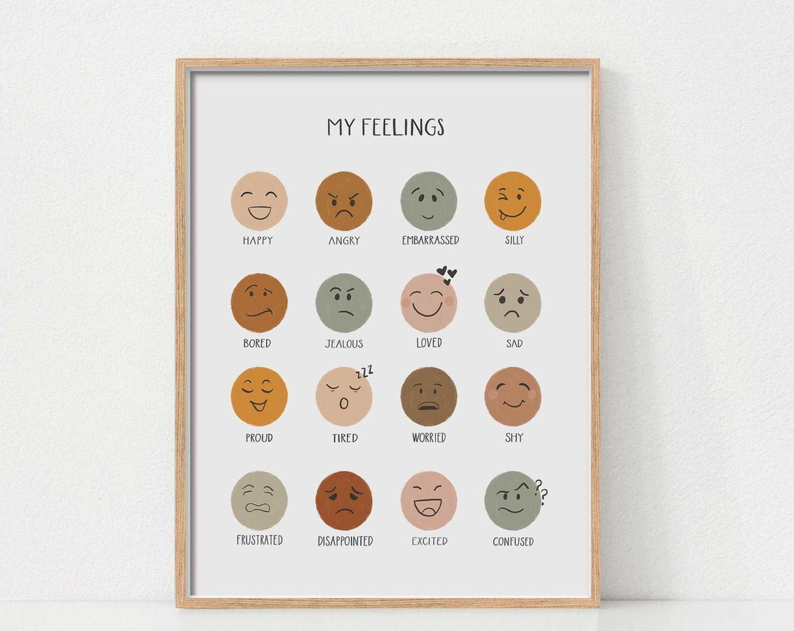 Nursery Feelings Chart, Boho Nursery Print, Kids Emotions Art, Playroom ...