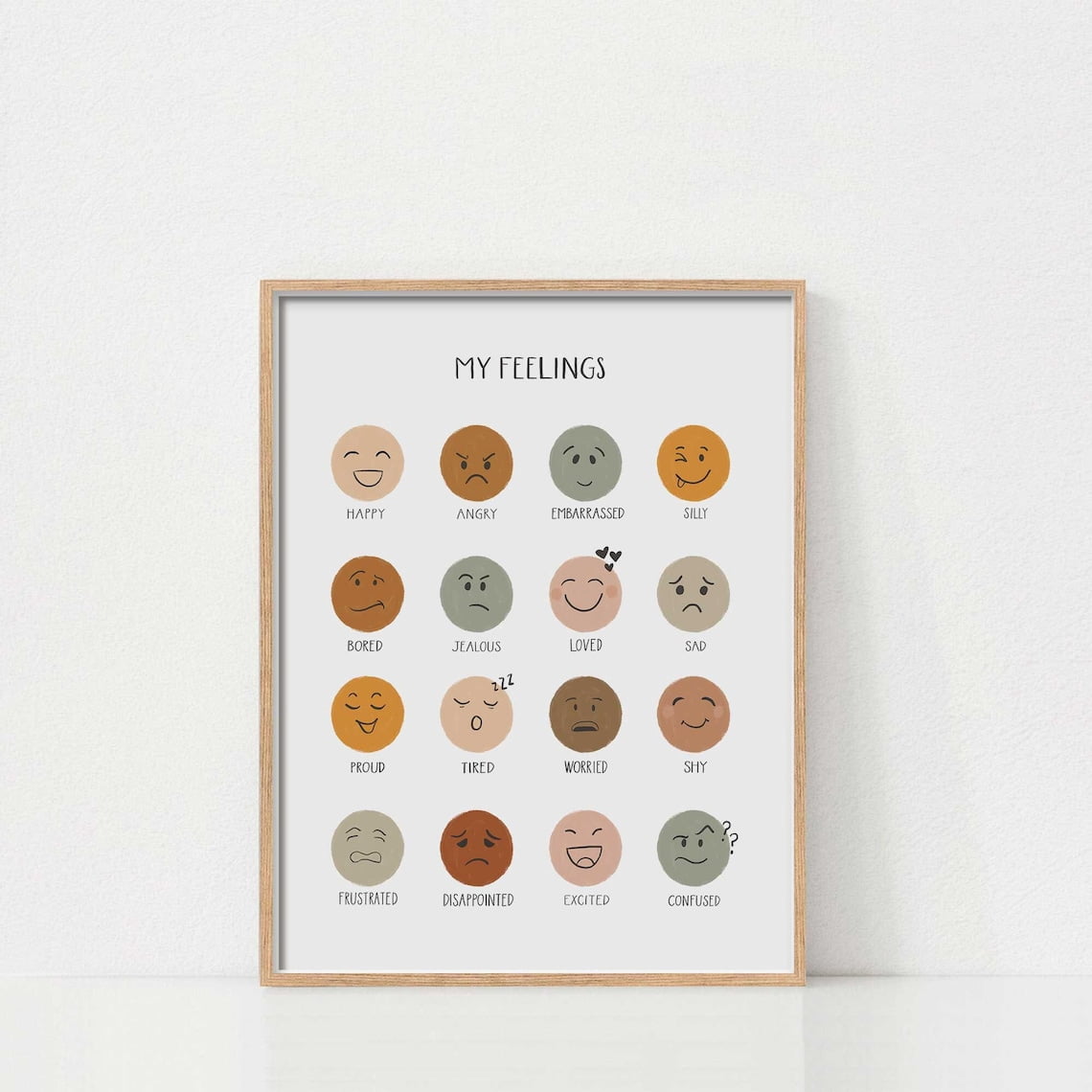 Nursery Feelings Chart Boho Poster Emotions Artplayroom Rainbow ...