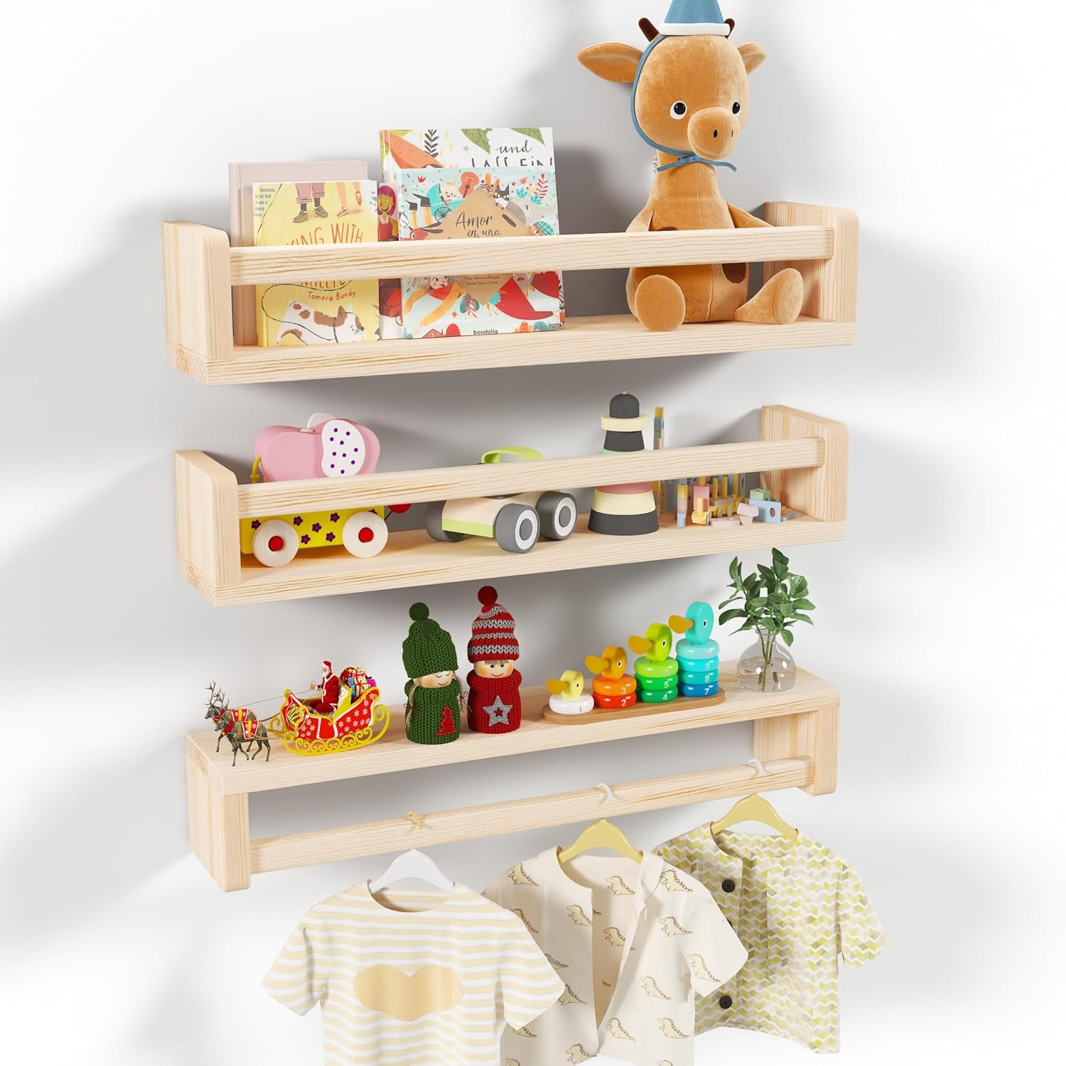 Nursery Floating Shelves, Wood Nursery Book Shelves for Wall, 24 inch ...