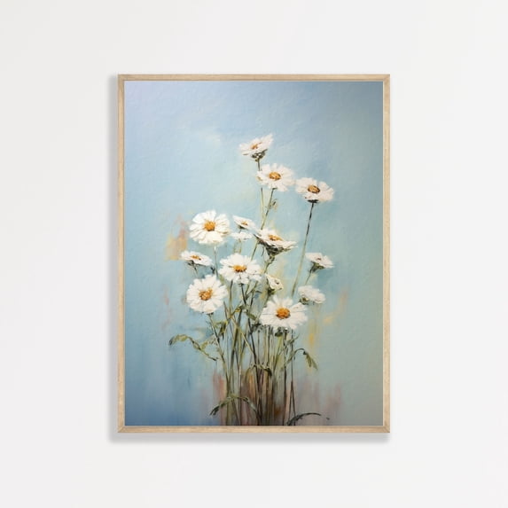 Nursery Flower Painting Simple Daisy Design Pastel Blue Decor - Walmart.com