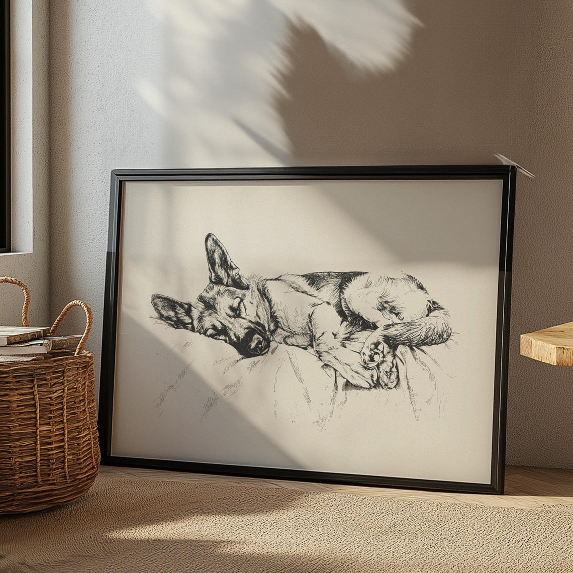 Nursery German Shepherd Vintage Print, Boys Room Decor, Sleeping Dog ...