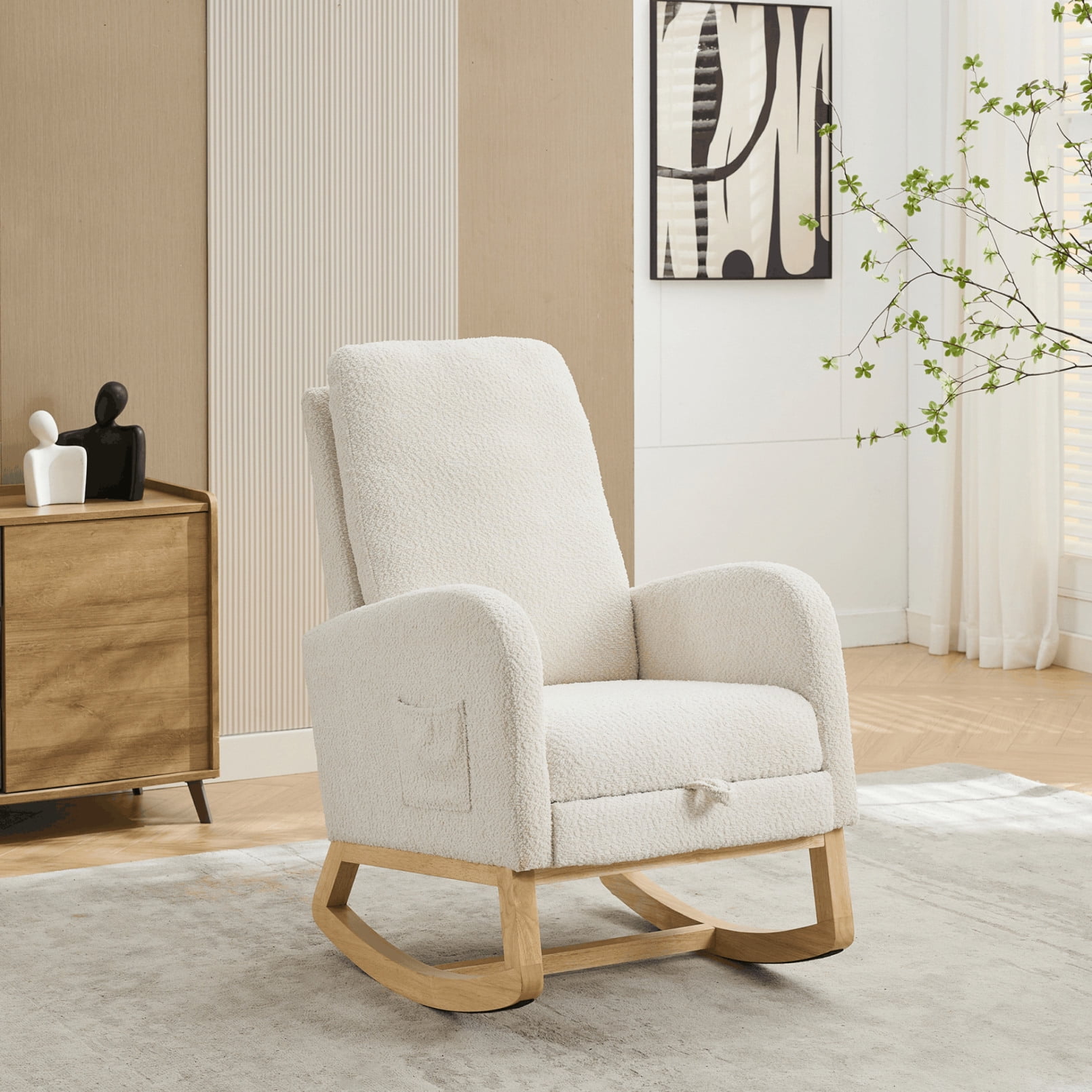 Nursery Glider Rocking Chair with Retractable Footrest & Side Pockets ...