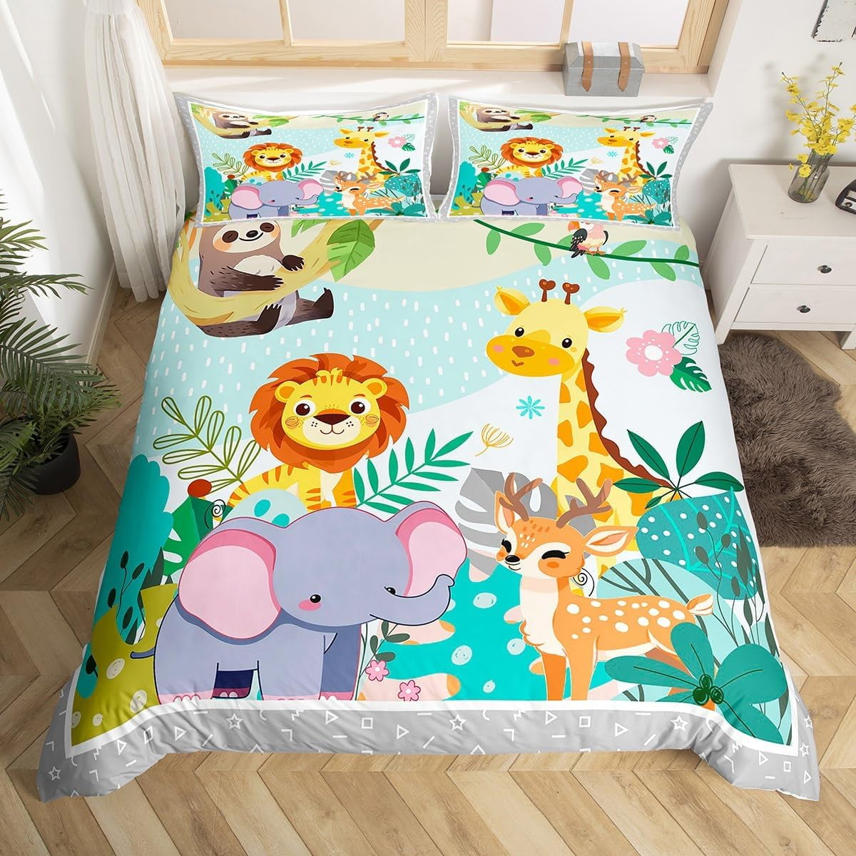 Nursery Jungle Animals Comforter Cover,Yellow Giraffe Duvet Cover ...