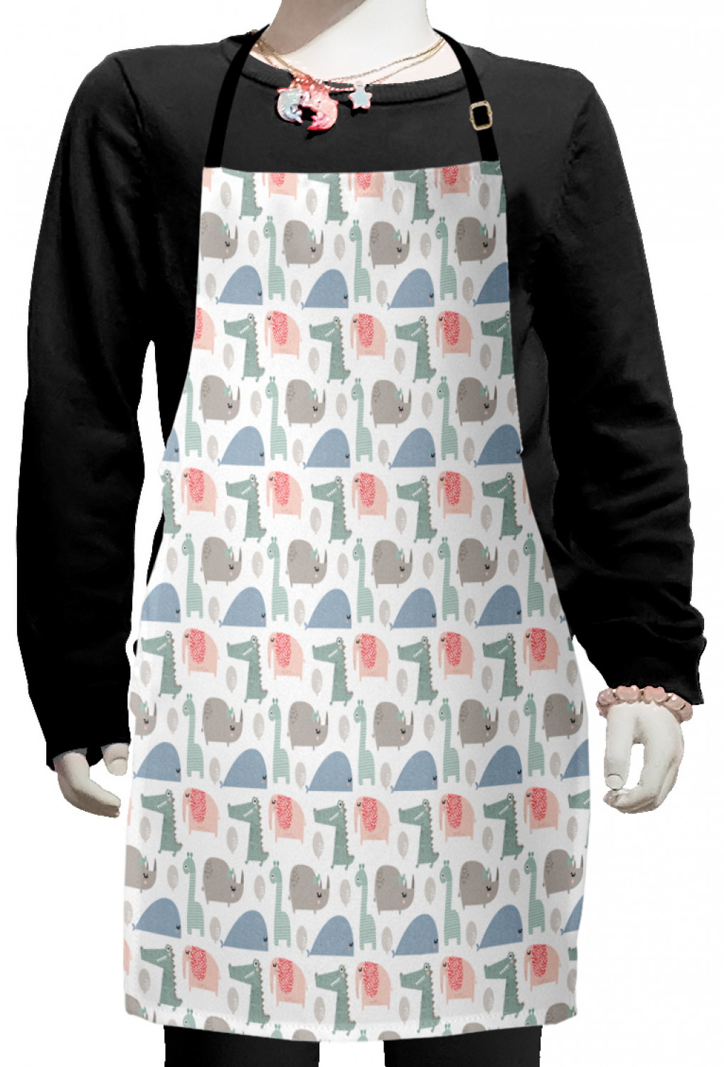 Nursery Kids Apron, Pastel Cartoon of Crocodile and Elephant Balloons ...