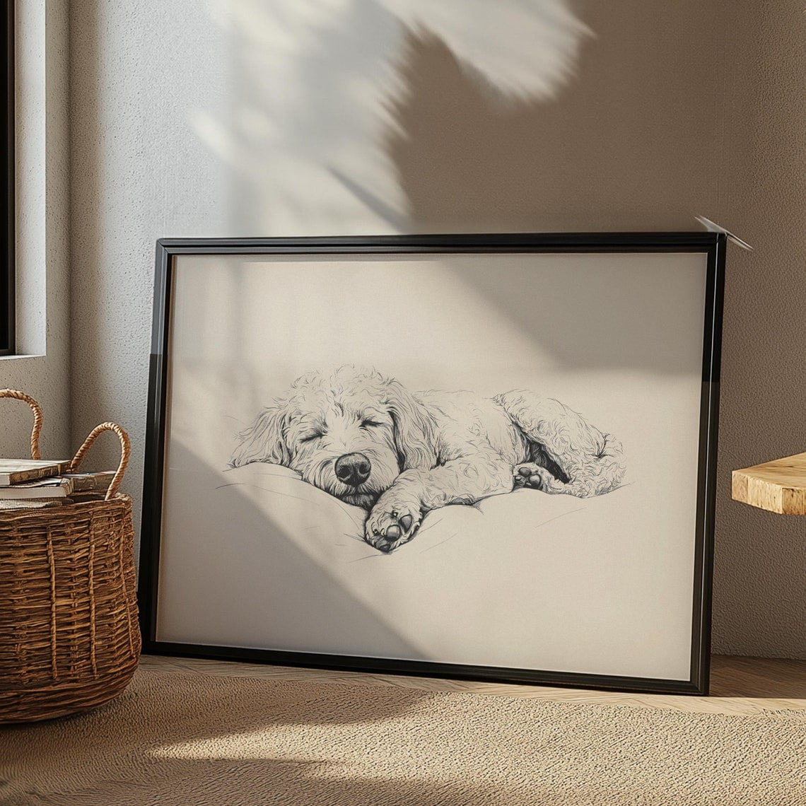 Nursery Labradoodle Vintage Poster, Girls Room Art, Sleeping Dog Wall Decor, Boys Room Print ...