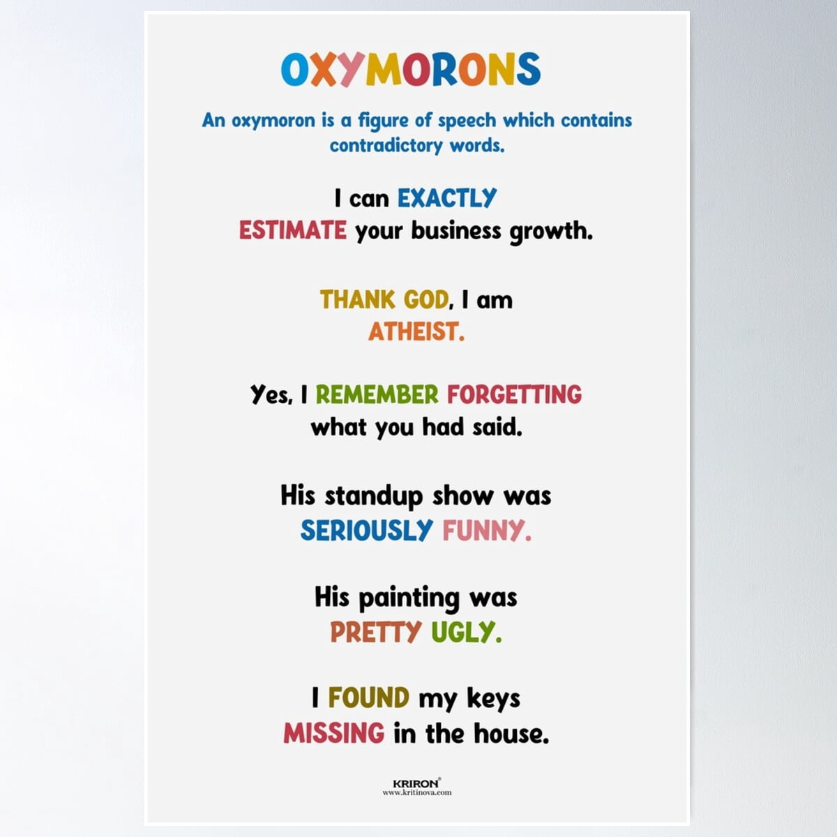 English Oxymoron - 2, English Vocabulary Poster Wall Art, Modern Wall ...