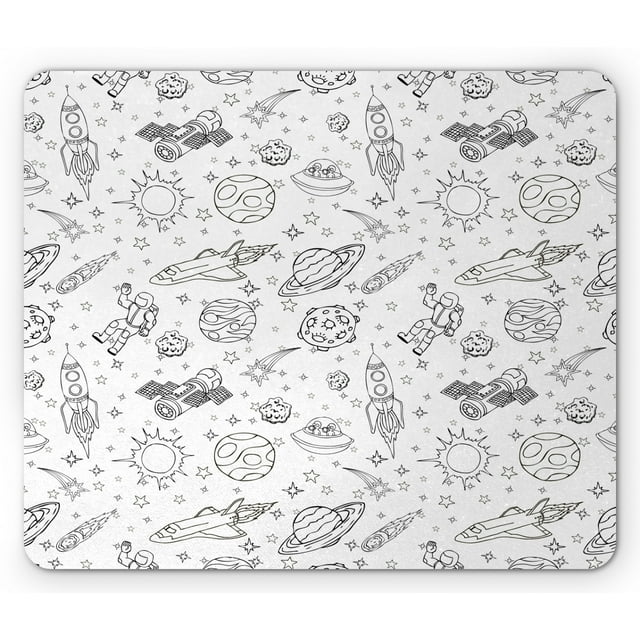 Nursery Mouse Pad, Doodle Solar System Astronauts Space Crafts Shooting ...