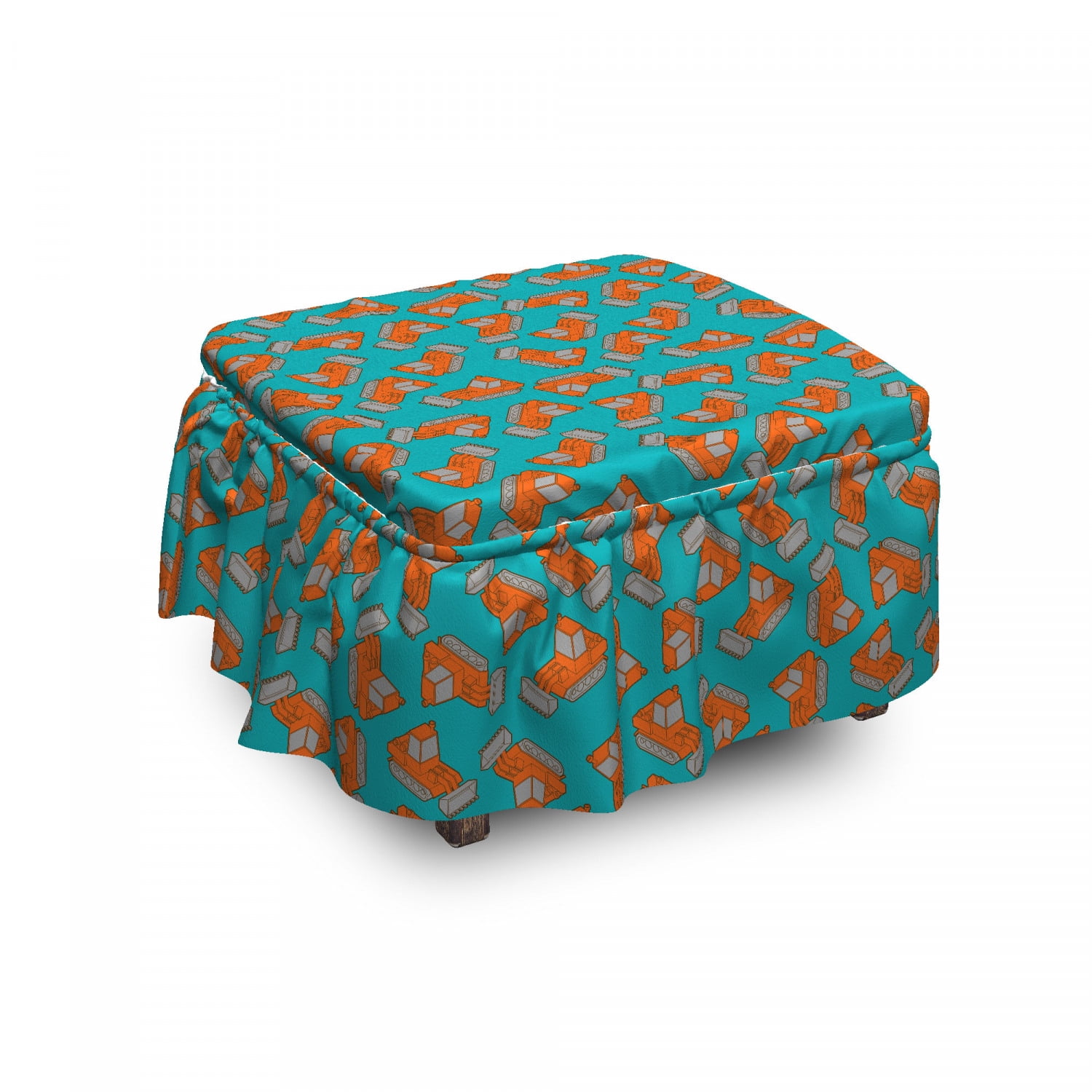 Nursery Ottoman Cover, Cartoon Art Tractor Trucks, 2 Piece Slipcover ...