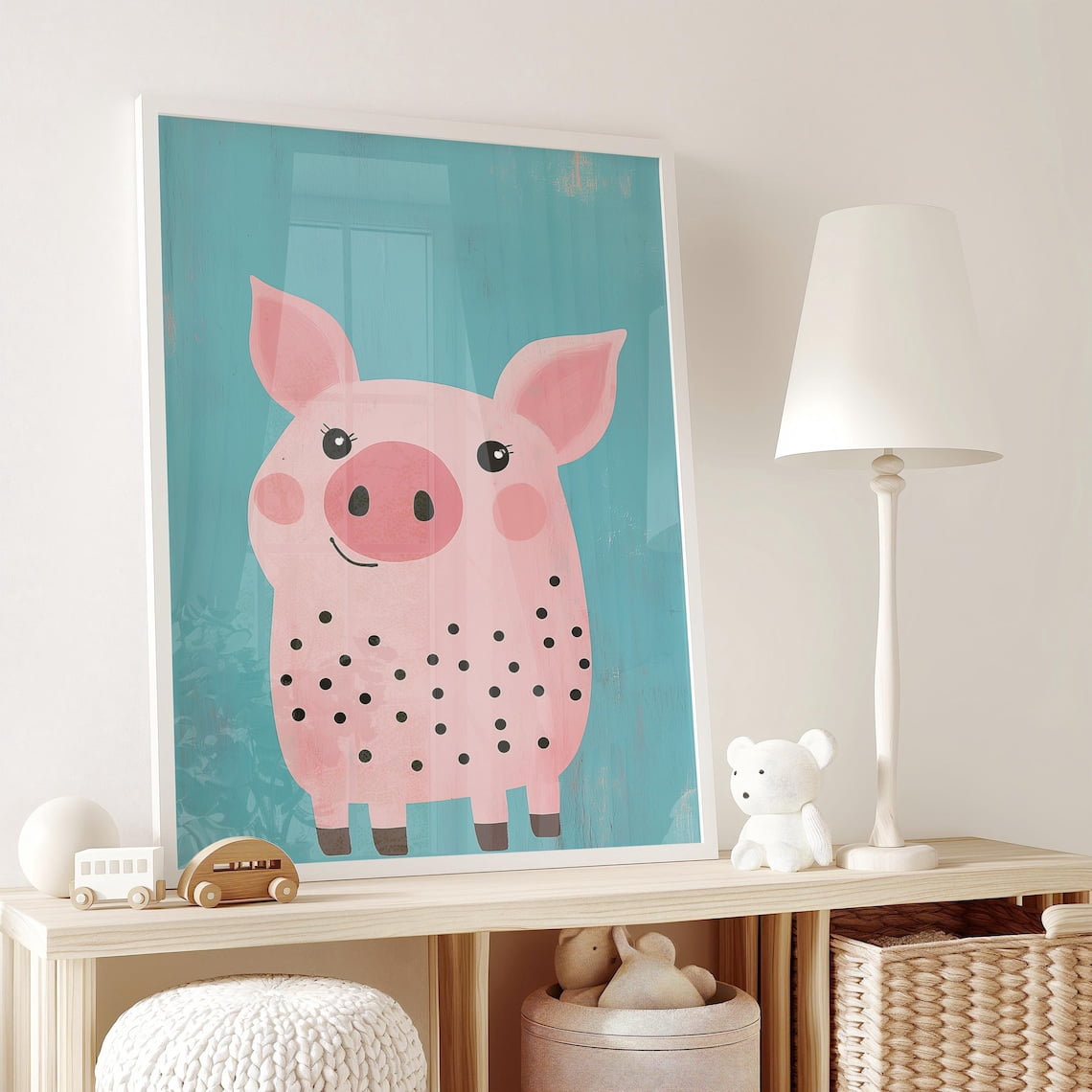 Nursery Pig Wall Art, Cute Pig Print, Colorful Pig Poster, Kids Room ...