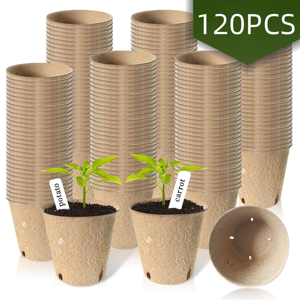 "Biodegradable Nursery Pots, Seedling Starter, 120Pcs 3.15"" Small Pots ...