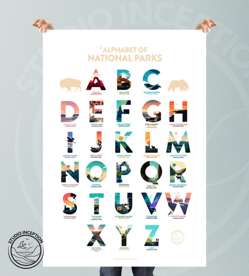 Nursery Print | National Park Alphabet Print | White Background ...