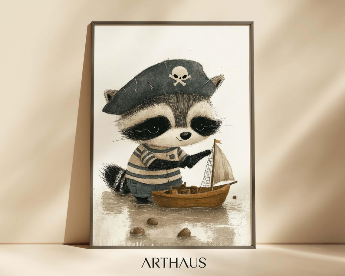 Nursery Raccoon Wall Art Kids Room Decor Cute Raccoon Boho Toddler Kids ...