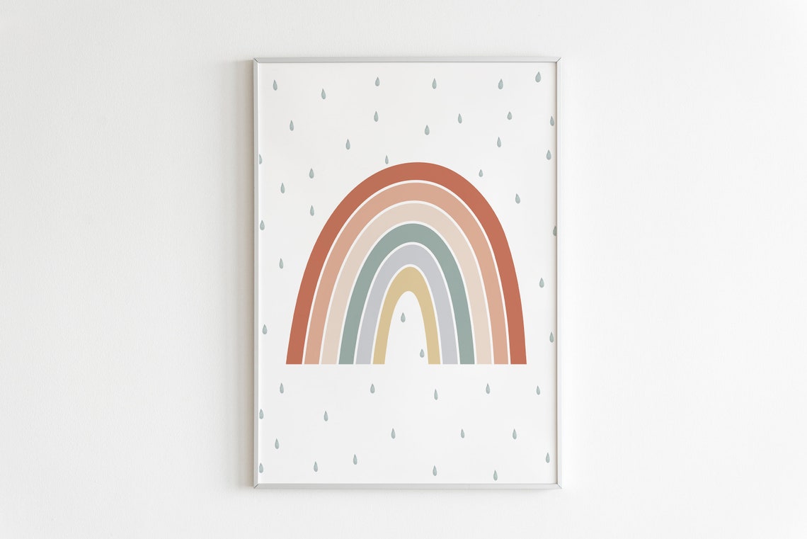 Nursery Rainbow , Rain Drops Wall Art, Boho Rainbow Poster, Neutral ...