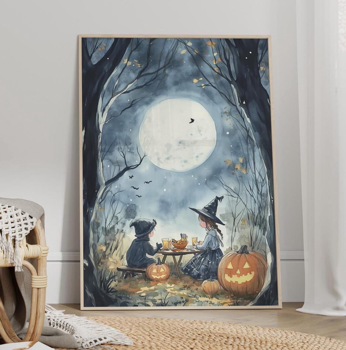 Nursery Rhyme Moonlit Picnic Wall Art Cute Whimsical Decor, Unframed ...