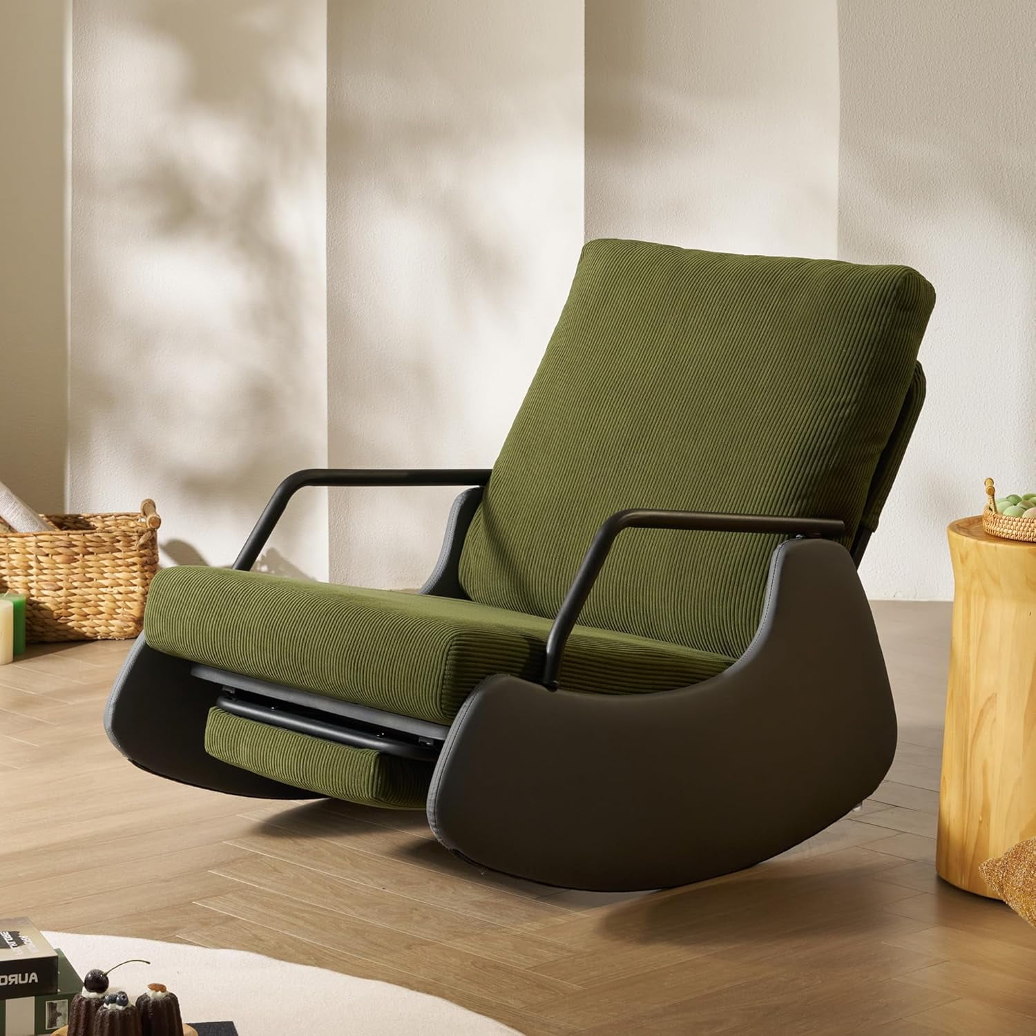 Nursery Rocking Chair with Adjustable Backrest & Footrest, Soft Fabric ...
