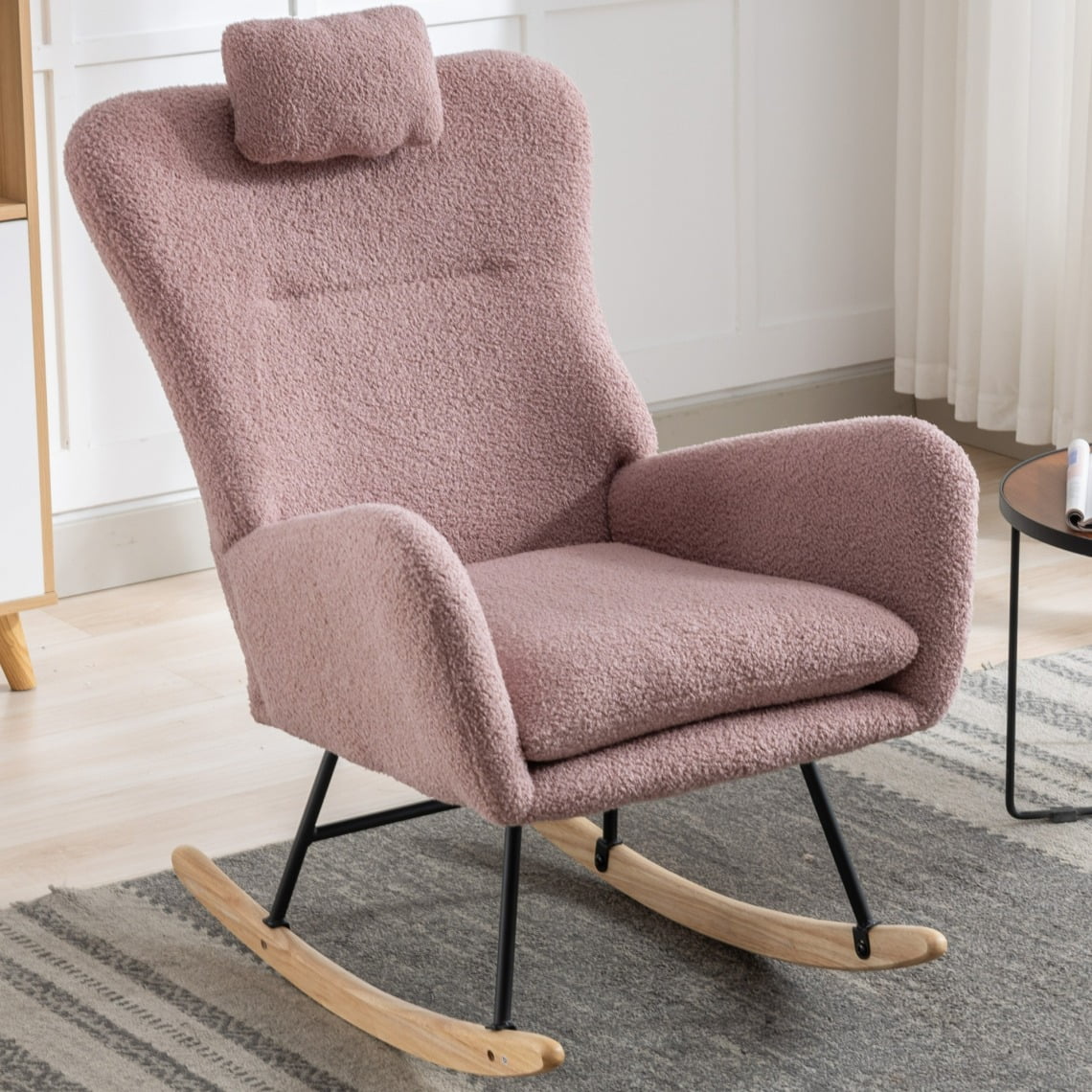 Nursery Rocking Chair, Comfy Teddy Upholstered Glider Rocker Chair with ...