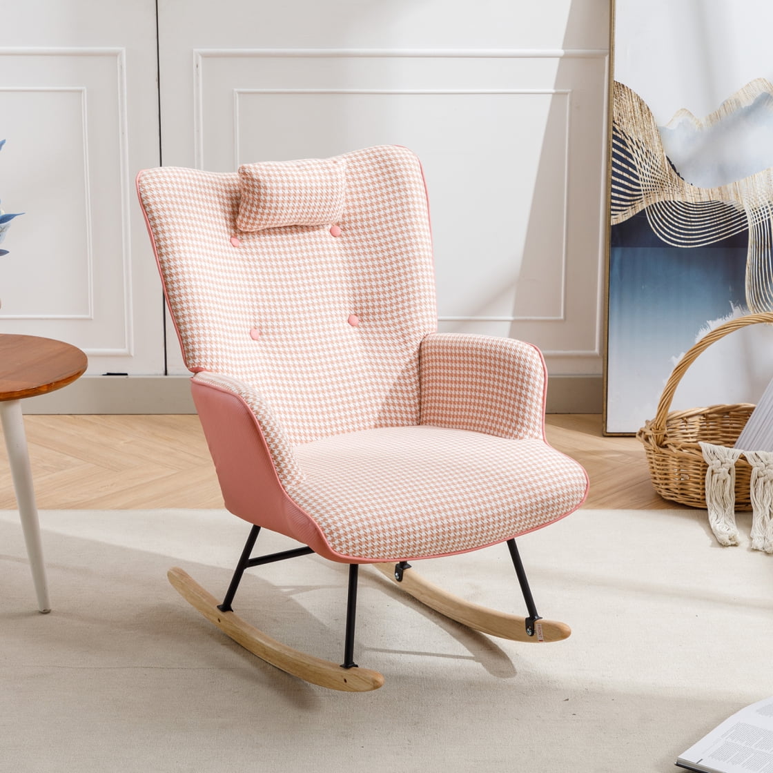 Nursery Rocking Chair, Cotton Linen Upholstered Glider Rocker Rocking ...