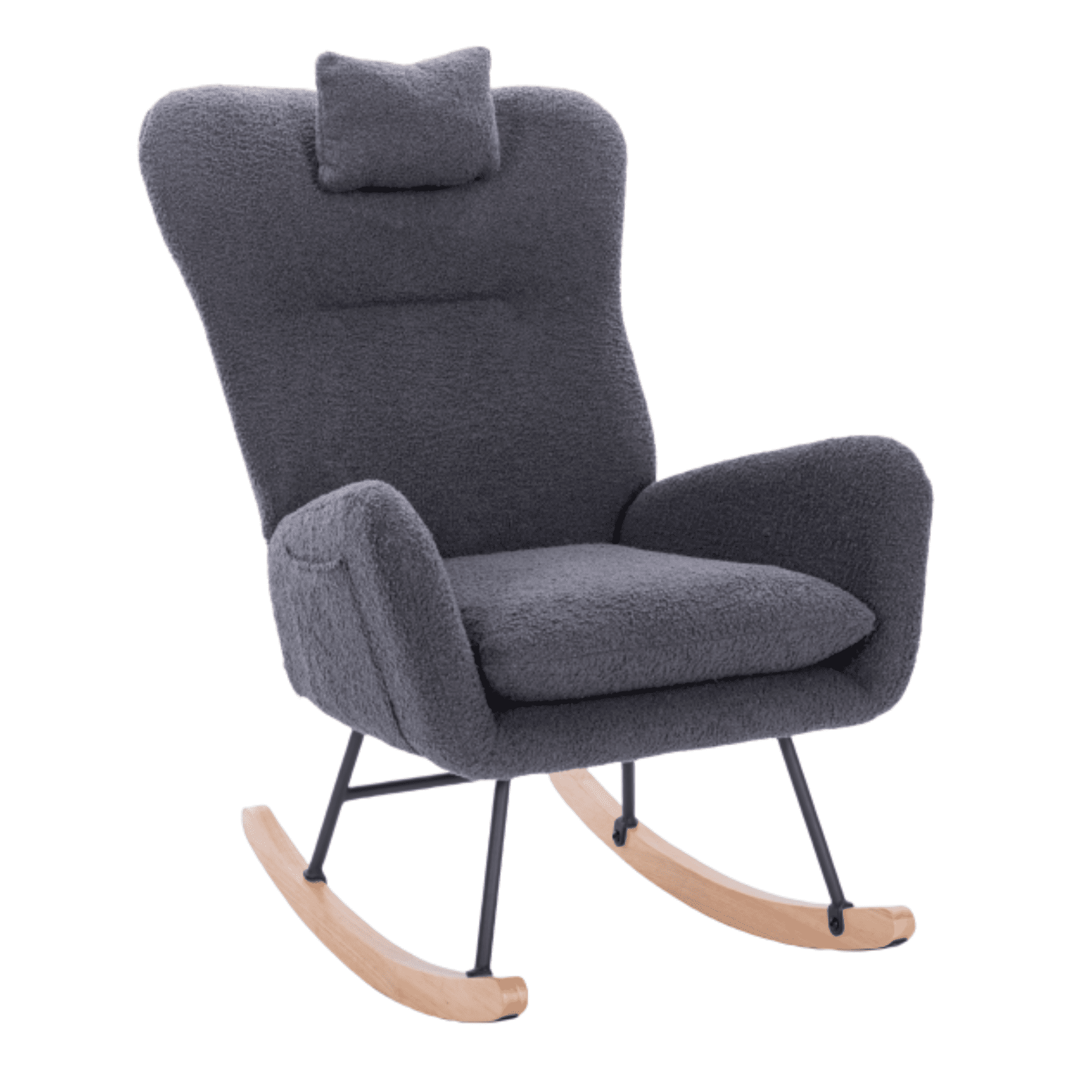 Nursery Rocking Chair, Ergonomic High Backrest with Steel-Wood Frame ...