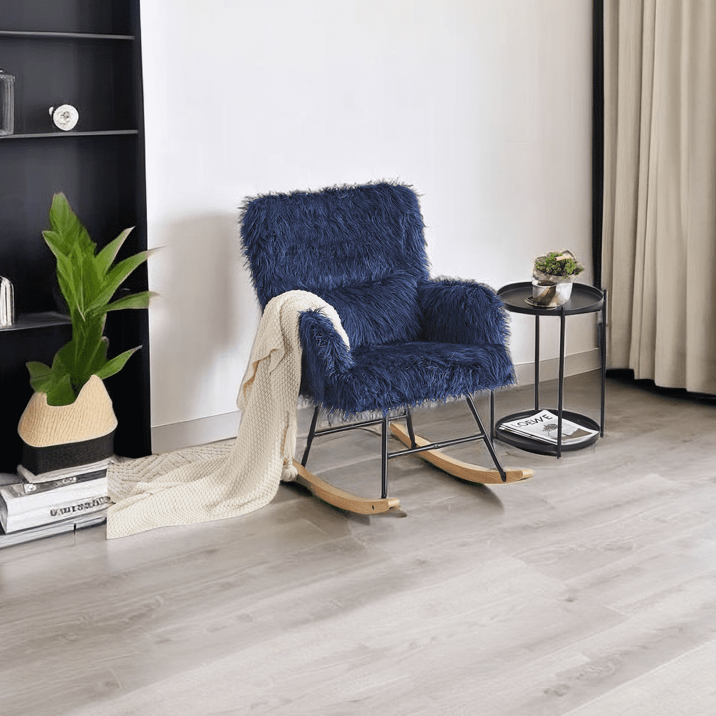 Nursery Rocking Chair, Faux Fur Upholstered Glider Rocker with Lumbar ...