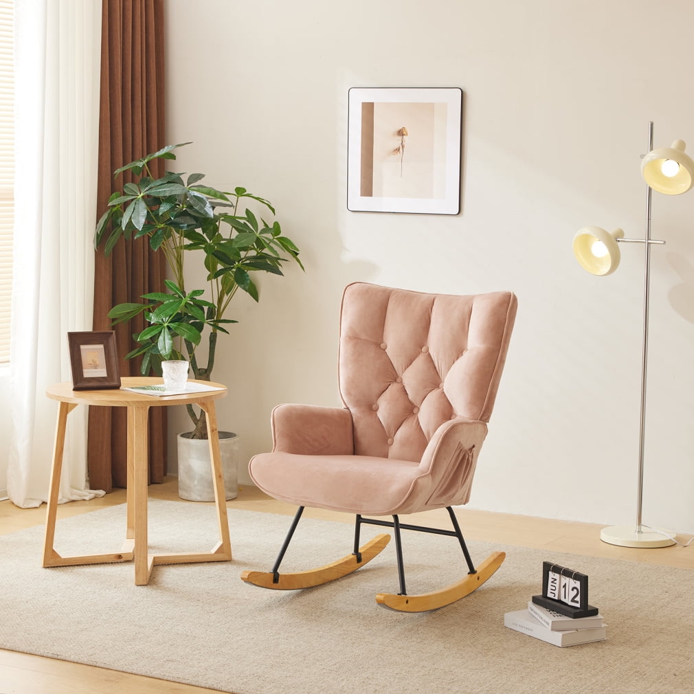 Nursery Rocking Chair, Flannel Upholstered Glider Rocker with High ...