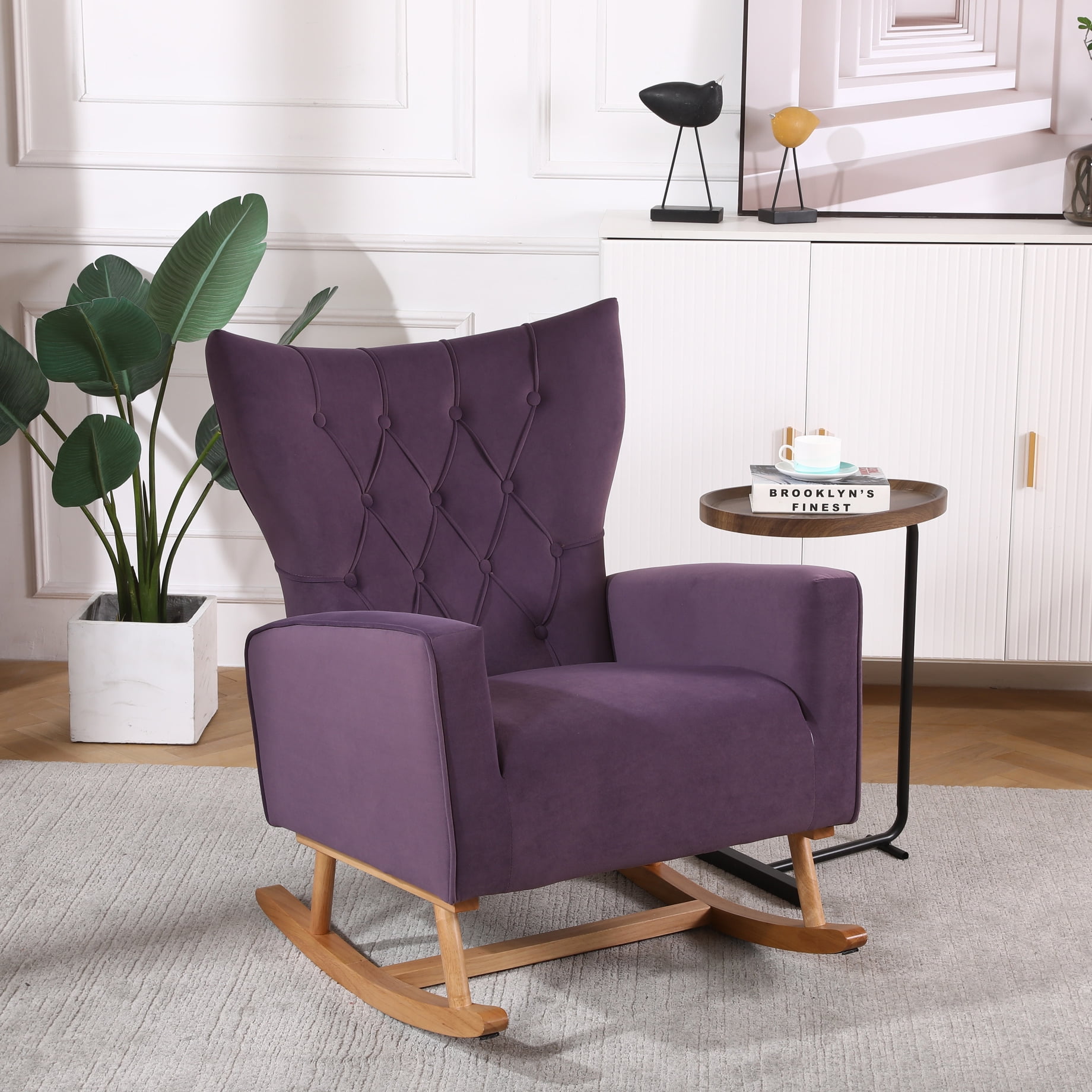 Nursery Rocking Chair with High Back, Modern Velvet Upholstered Accent ...