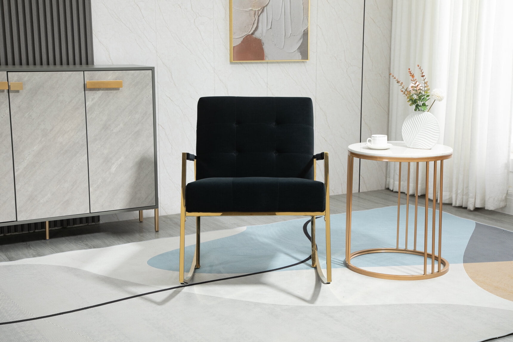 Nursery Rocking Chair, Modern Polyester Glider Rocker with Button ...