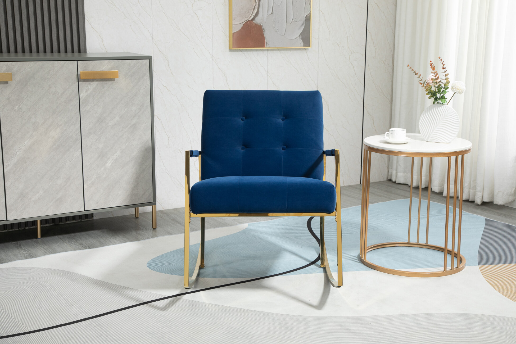 Nursery Rocking Chair, Modern Polyester Glider Rocker with Button ...