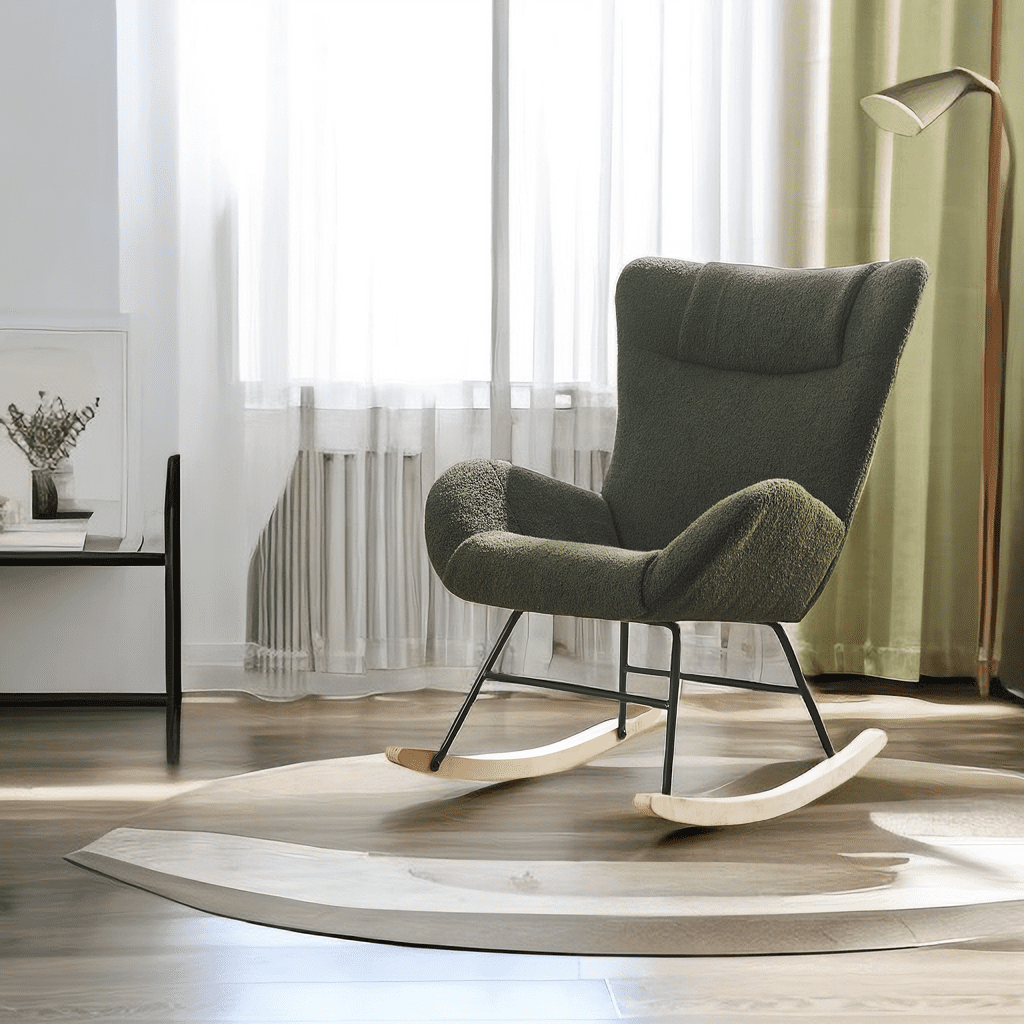Nursery Rocking Chair, Modern Teddy Fabric Upholstered Glider Rocker ...