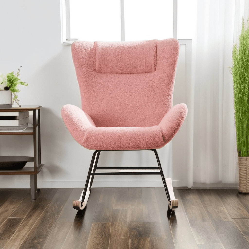 Nursery Rocking Chair, Modern Teddy Fabric Upholstered Glider Rocker ...