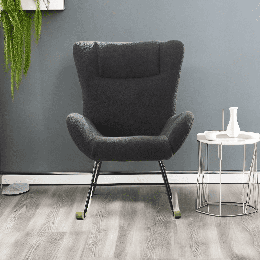 Nursery Rocking Chair, Modern Teddy Fabric Upholstered Glider Rocker ...