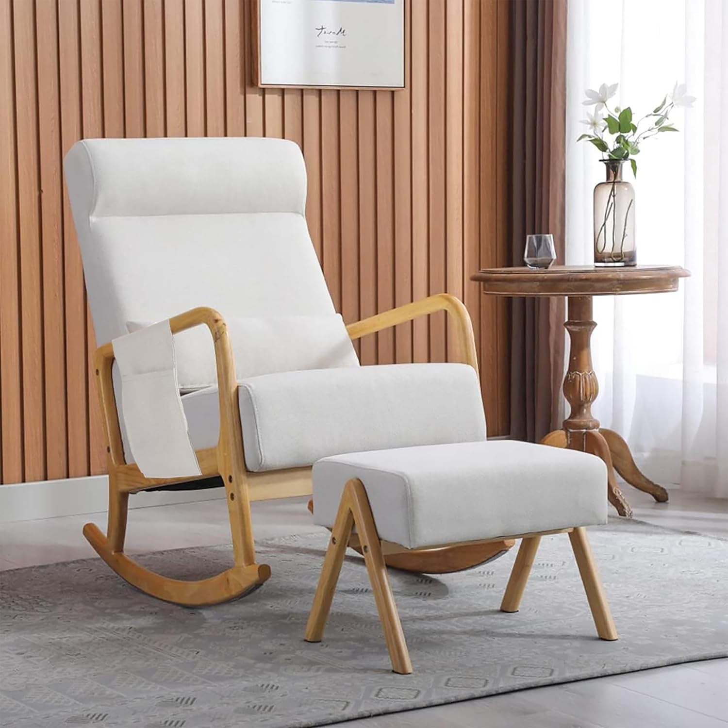 Nursery Rocking Chair with Ottoman,Side Pocket, Rocker Glider Chair Mid ...