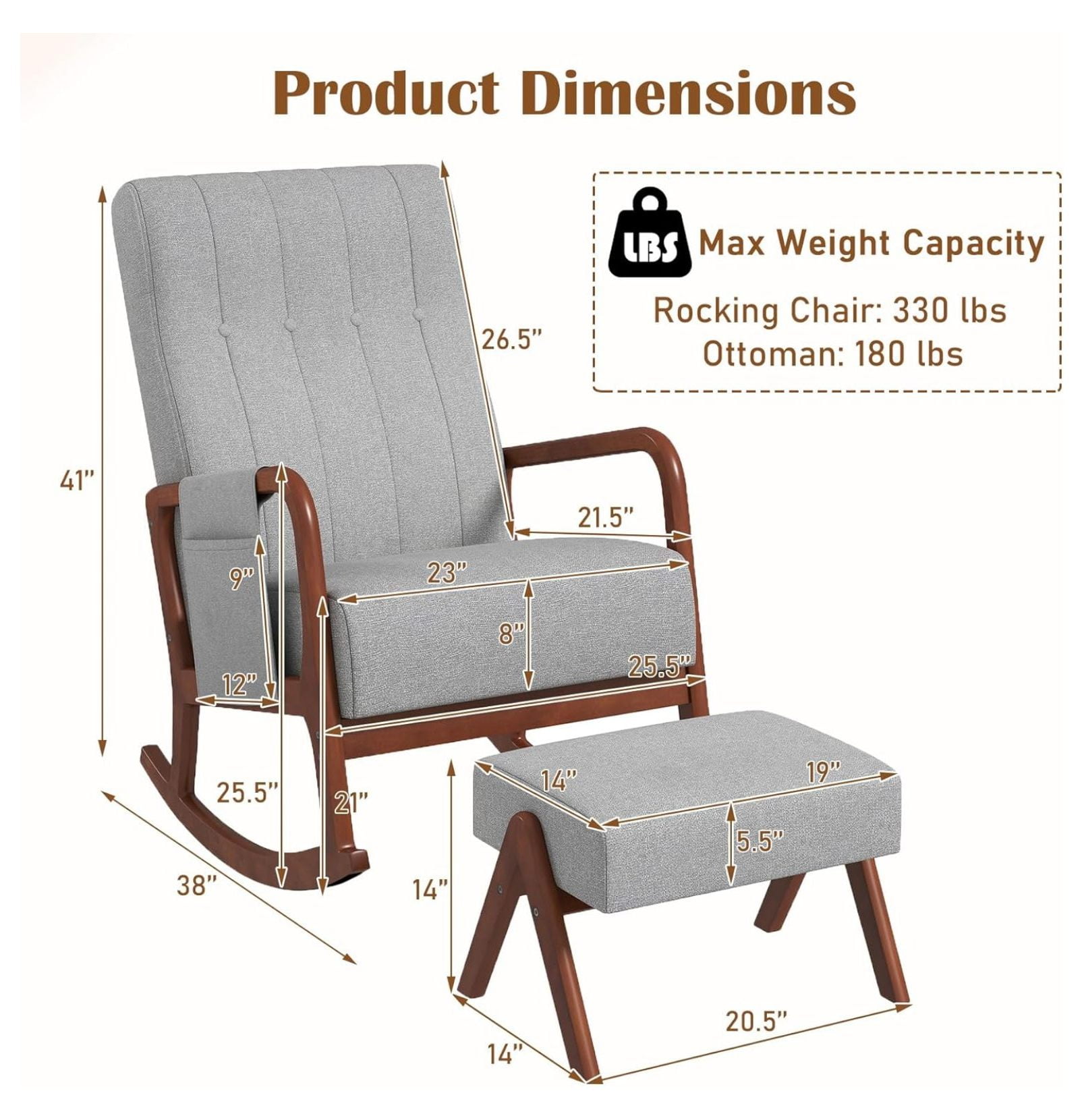 Nursery Rocking Chair with Ottoman, Upholstered Rocker Chair with ...