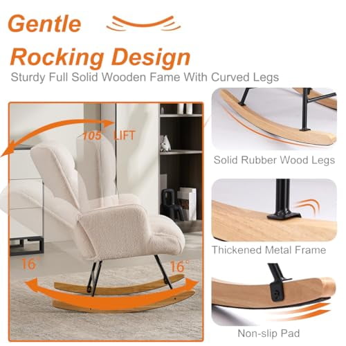 Nursery Rocking Chair With Ottoman, Upholstered Teddy Glider Rocker for ...